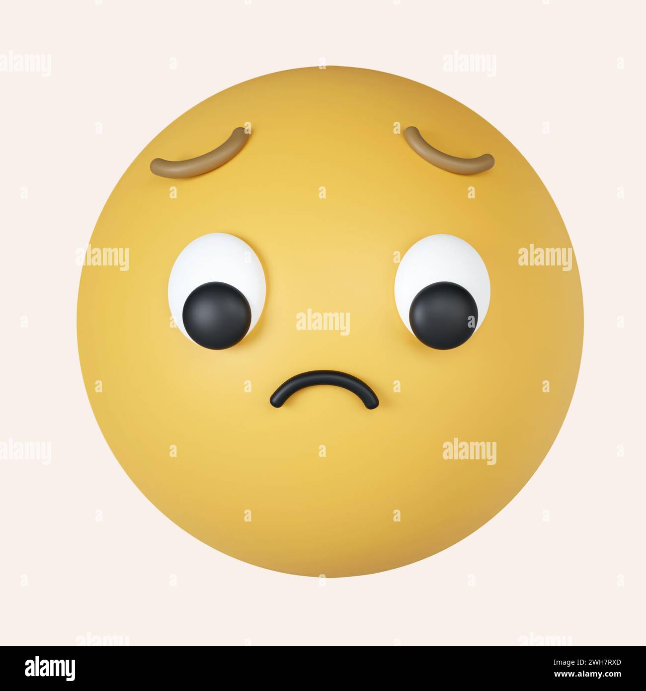 3d Frowning Face. Sad yellow emoji with steep frown. Concern ...