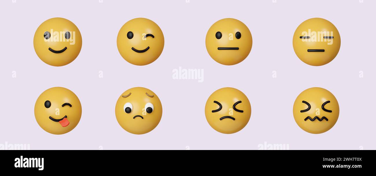 3d Set Icon Emoji. Realistic Yellow Glossy 3d Emotions face. icon ...