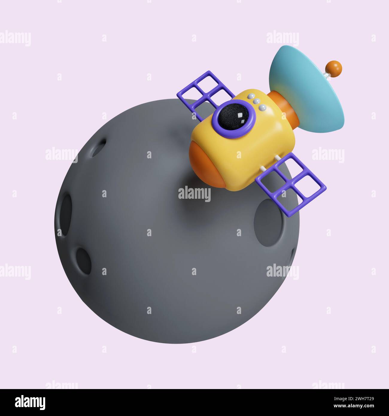 3d satellite dish in moon. concept for signal moving communication and ...