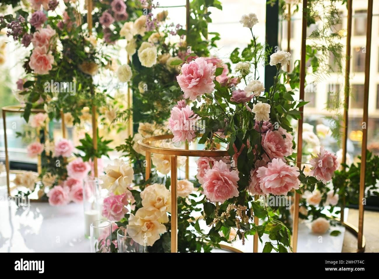 wedding arch of peonies and roses without people Stock Photo - Alamy