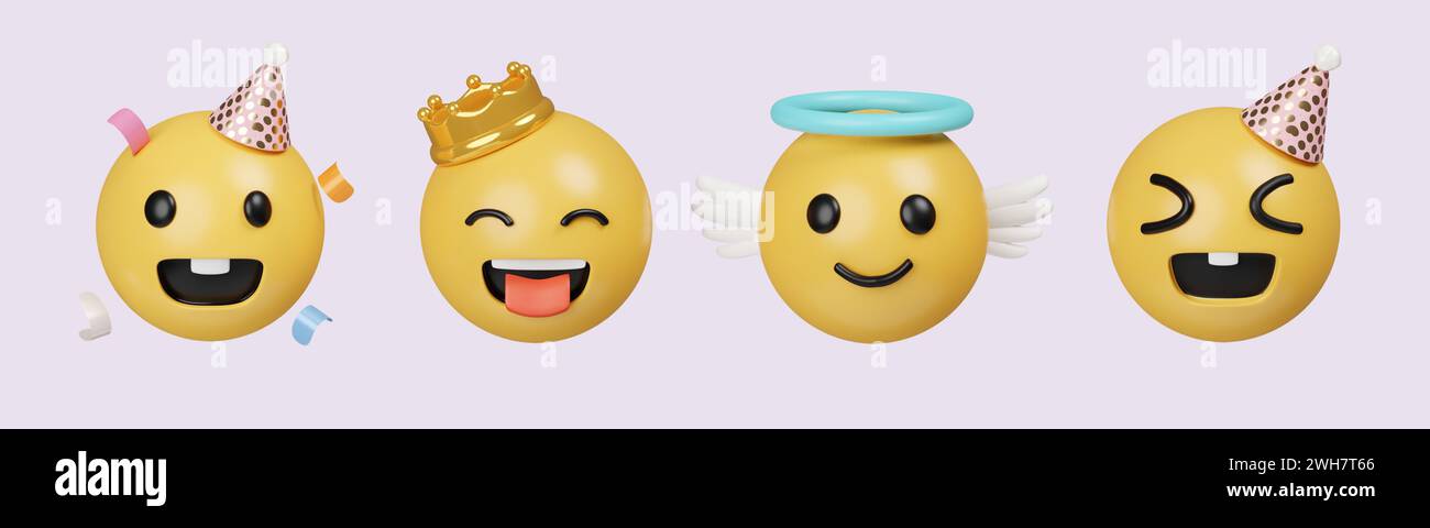 3d happy emoji set. Yellow Glossy 3d Emotions face. icon isolated on ...
