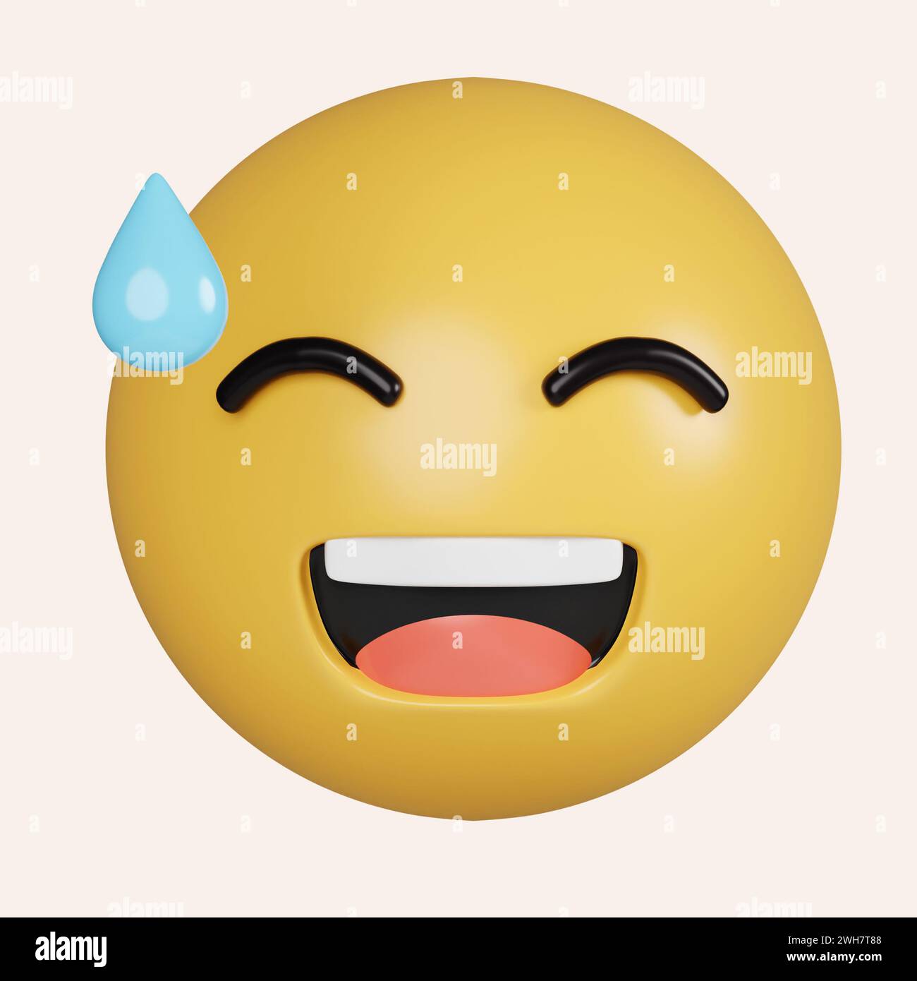 3d Grinning Face emoji with Sweat, Smiling Face with Open Mouth and Cold Sweat. icon isolated on ...