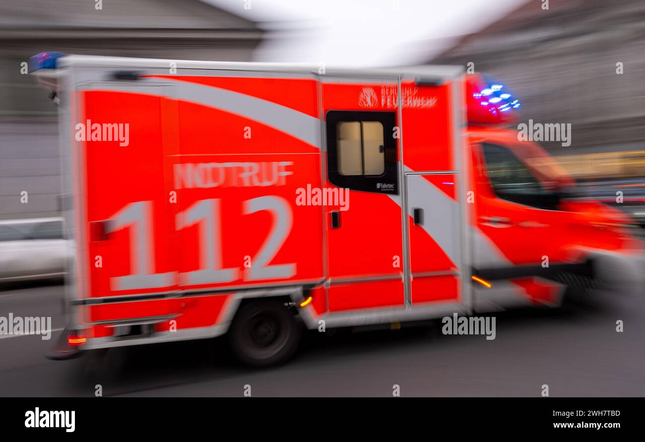Berlin, Germany. 08th Feb, 2024. An ambulance from the Berlin fire ...