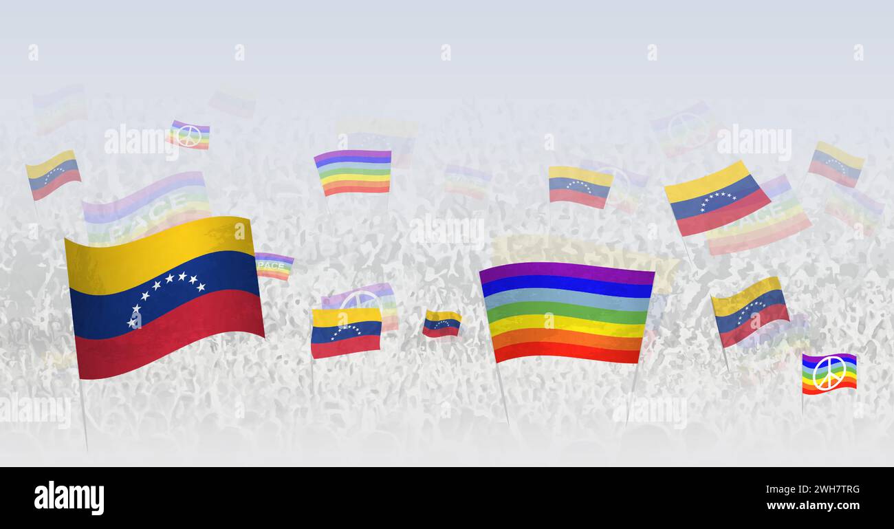 People waving Peace flags and flags of Venezuela. Illustration of ...