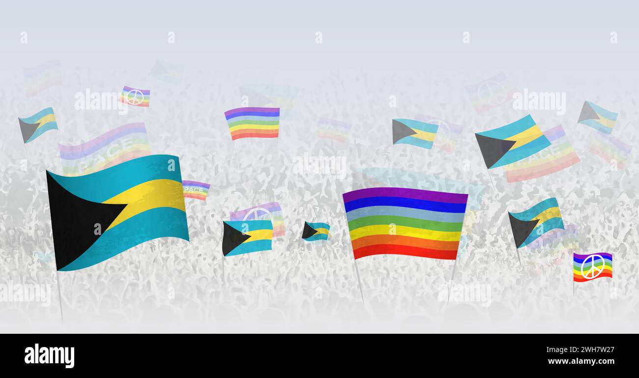 People waving Peace flags and flags of The Bahamas. Illustration of ...