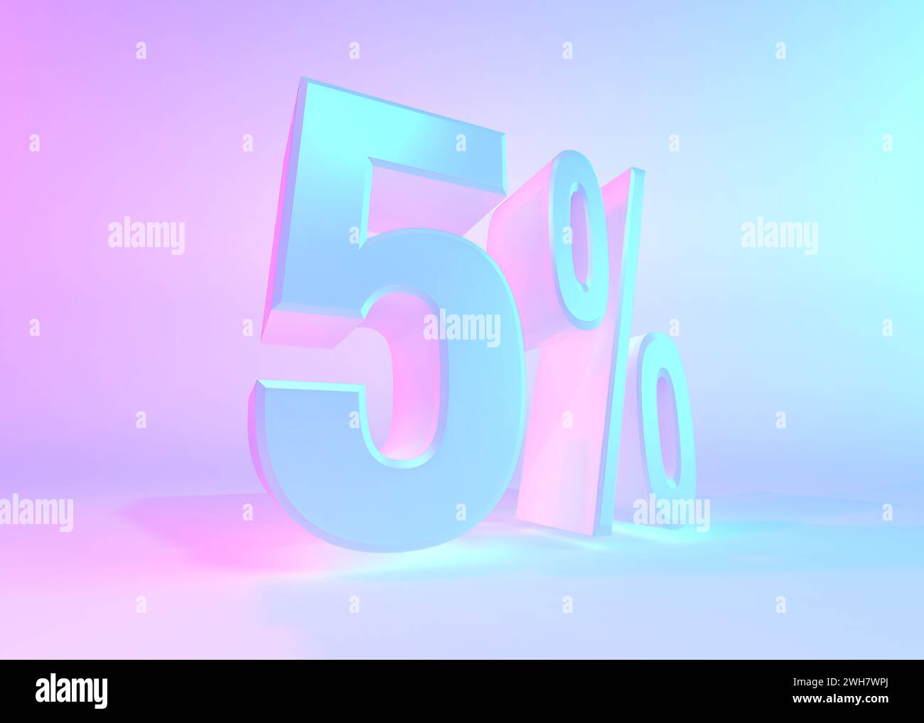 3D render text in 5 percent on white background with reflection Stock ...