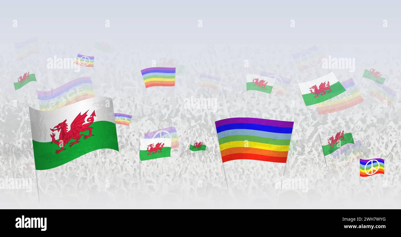 People waving welsh national flags Stock Vector Images - Alamy