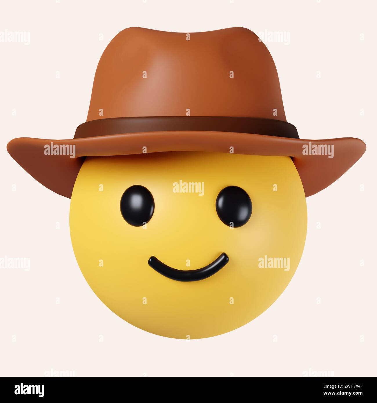 3d Cowboy hat emoji. Happy smiled emoticon with brown leather brimmed ...
