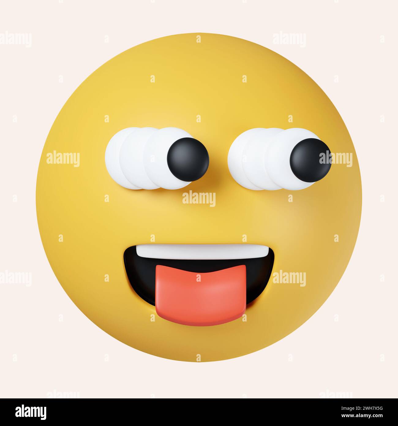 3d Goofy emoticon with crazy eyes and tongue out. Yellow face emoji ...