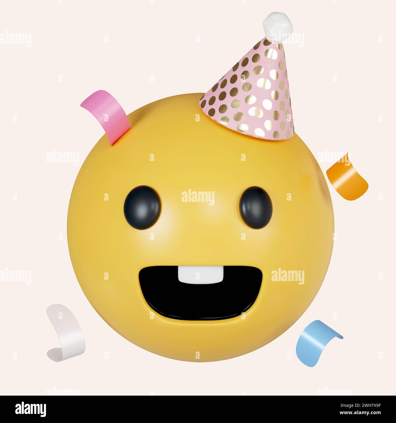3d Emoticon emojis in party hats with confetti celebration elements for ...