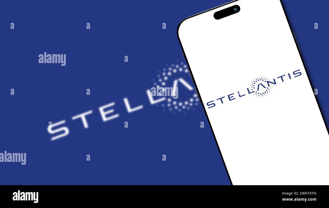 Istanbul, Turkey - 7 February 2024: Stellantis brand logo on smartphone ...