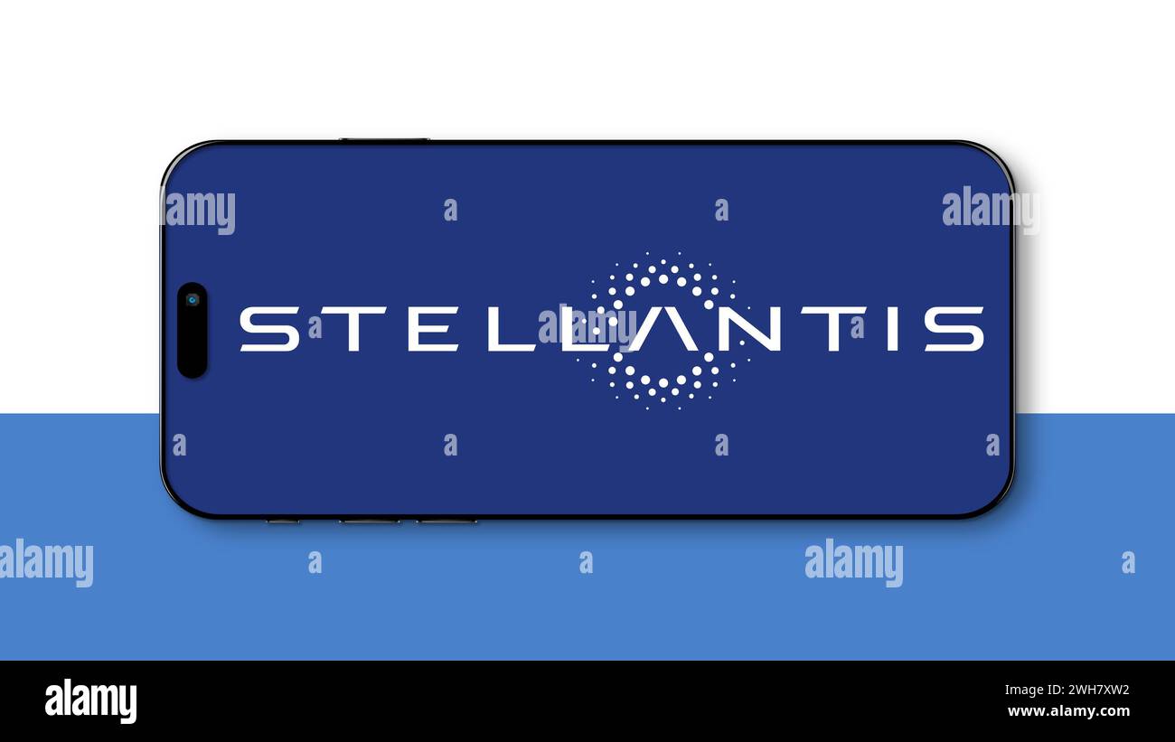 Istanbul, Turkey - 7 February 2024: Stellantis brand logo on smartphone ...