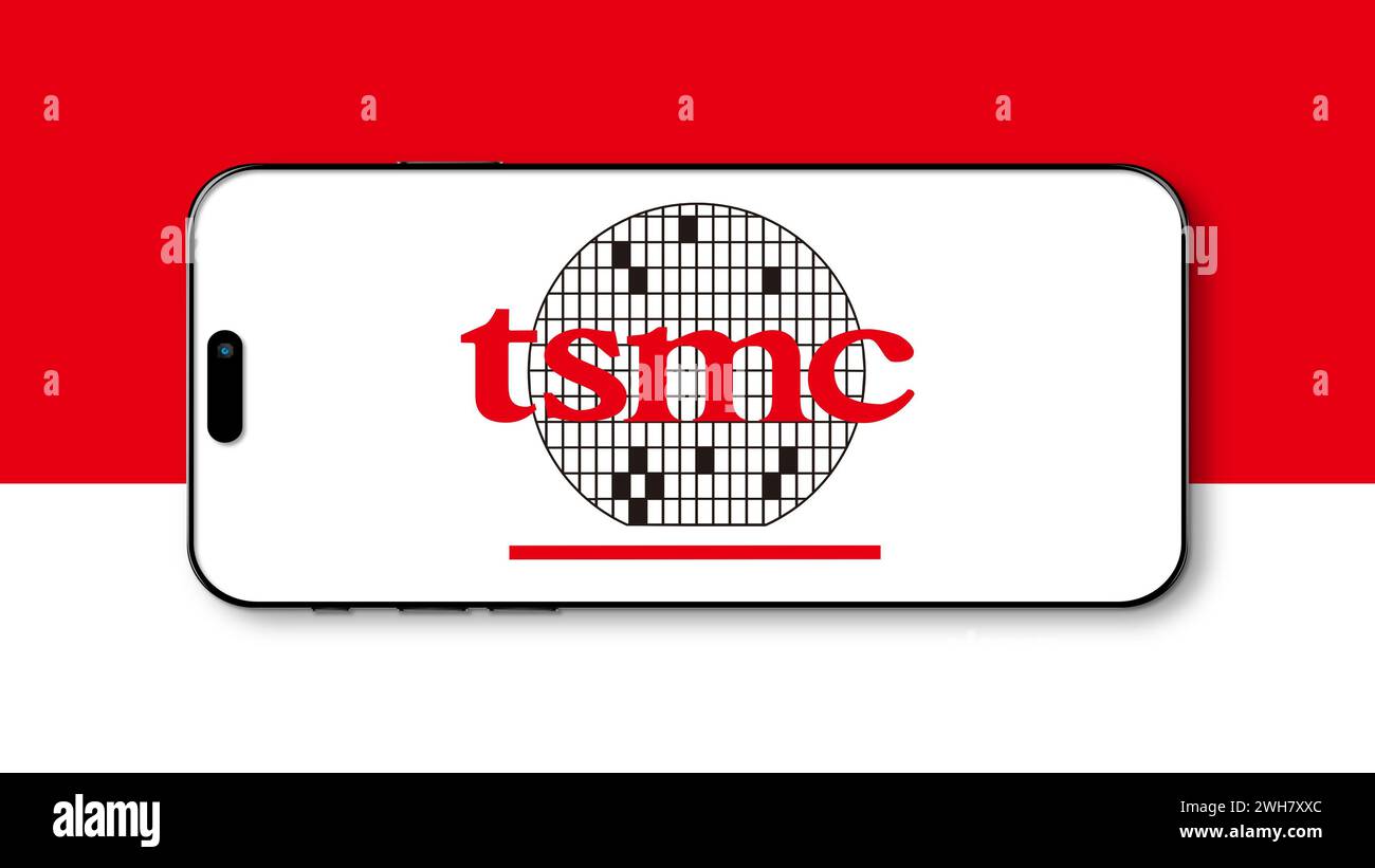 Istanbul, Turkey - 7 February 2024: TSMC brand logo on smartphone screen. TSMC is a leading ...