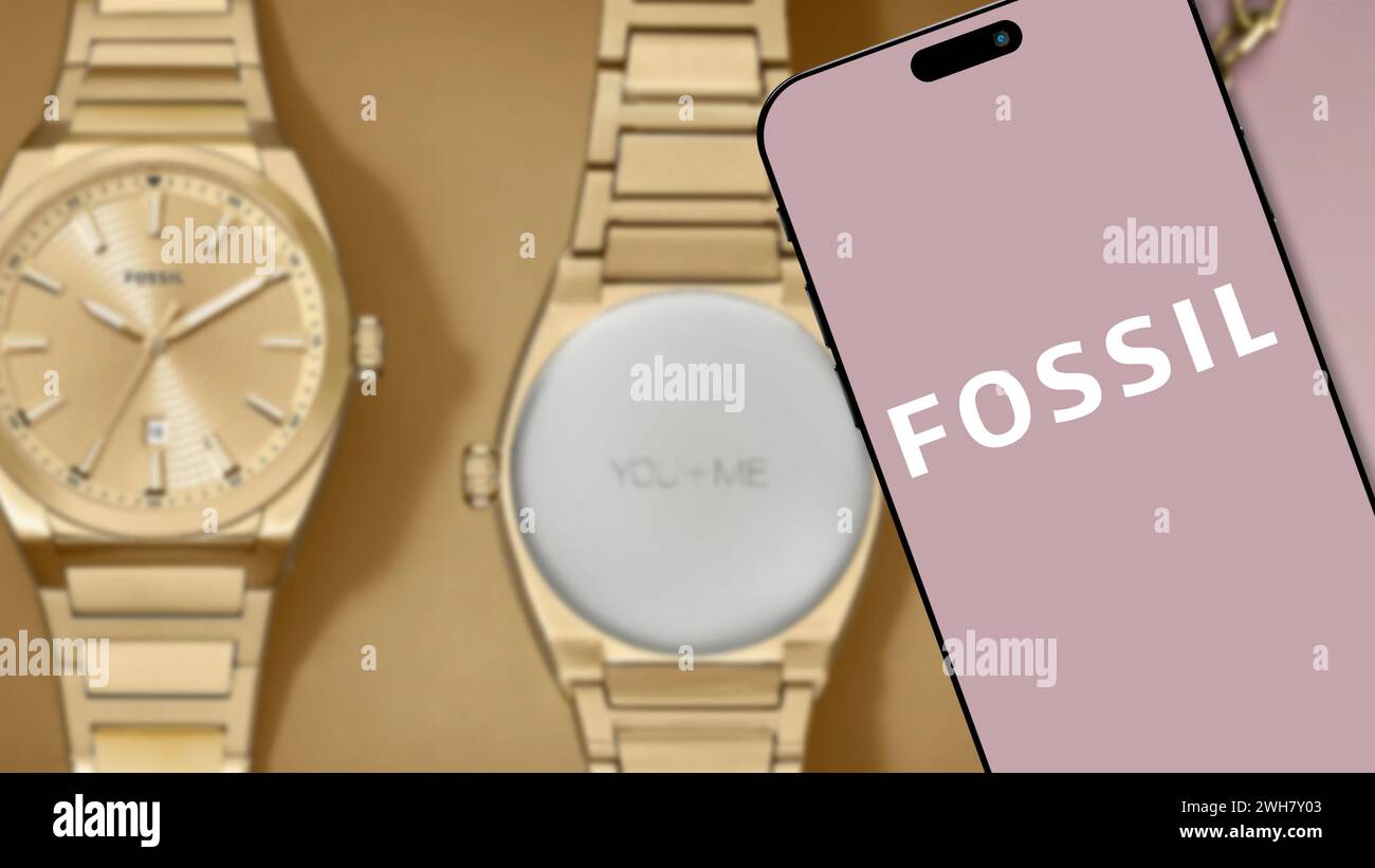Istanbul, Turkey - 7 February 2024: Fossil brand logo on smartphone ...