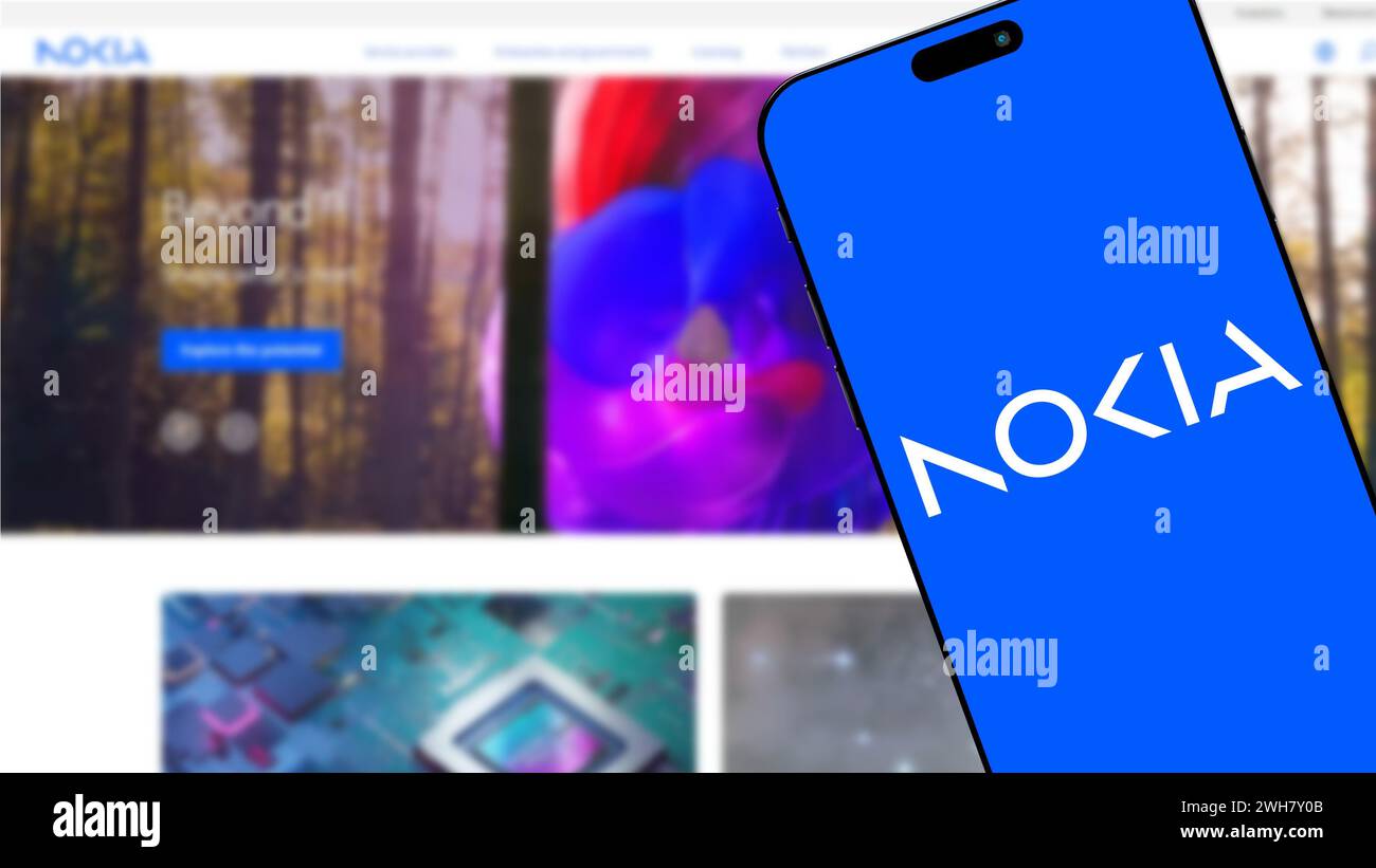 Istanbul, Turkey - 7 February 2024: Nokia brand logo on smartphone ...