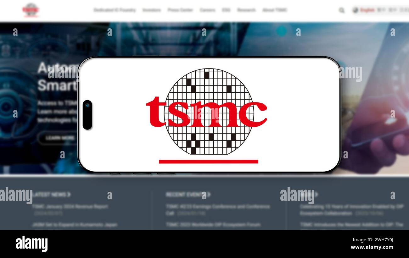 Istanbul, Turkey - 7 February 2024: TSMC brand logo on smartphone ...