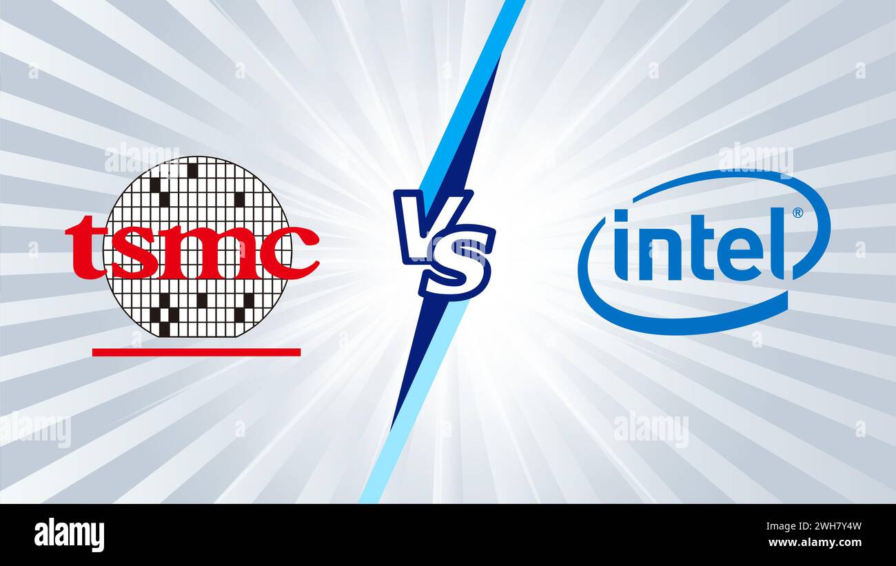 Istanbul, Turkey - 7 February 2024: tsmc versus Intel. Concept of competitiveness between two ...