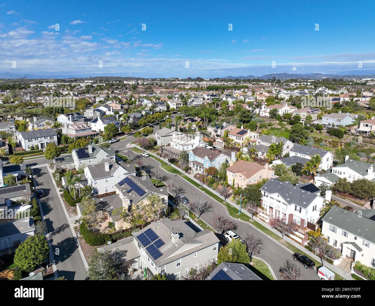 Aerial view of large-scale villa in wealthy residential town of ...