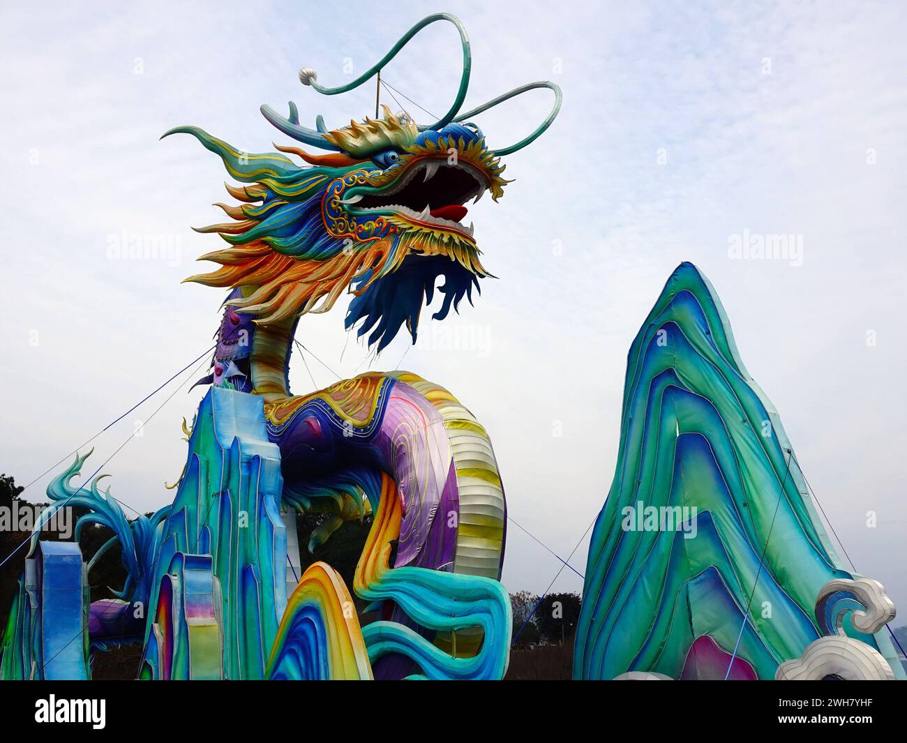 Lanterns representing the Year of the Dragon are on display during the ...