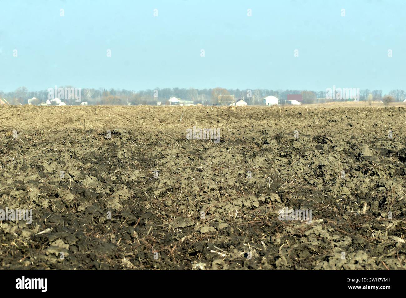 Type of arable land. The field was plowed in early spring. View of ...