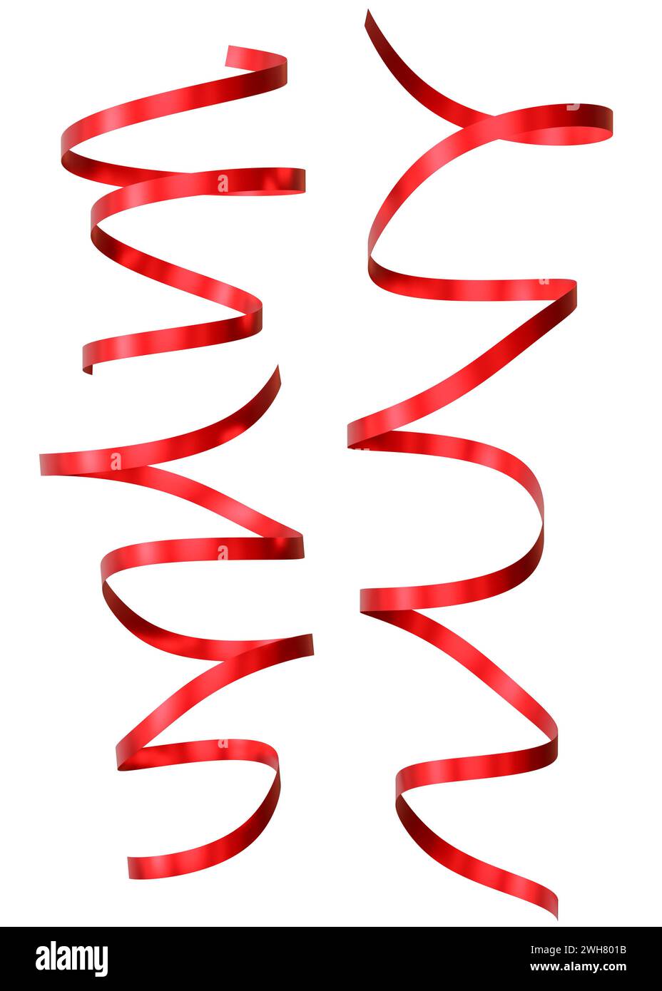 Red twisted ribbons isolated on white background. Design elements for greeting card, invitation ...