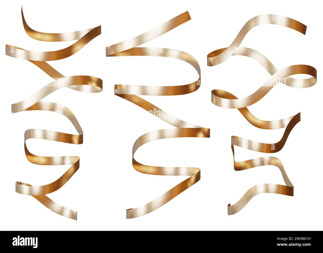 Golden twisted ribbons isolated on white background. Design elements ...