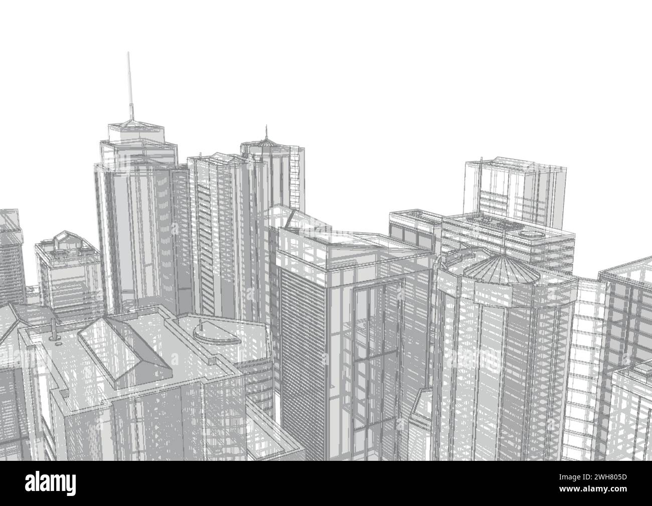 Technical project of the city .Drawing of skyscrapers, buildings.Big ...