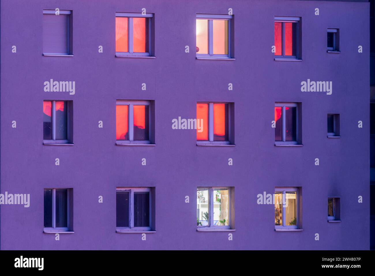 lit windows in apartment house at night Vienna 22. Donaustadt Wien ...