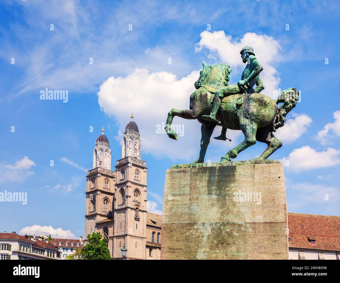 Medieval leader Hans Waldmann statue in the old center of Zurich ...