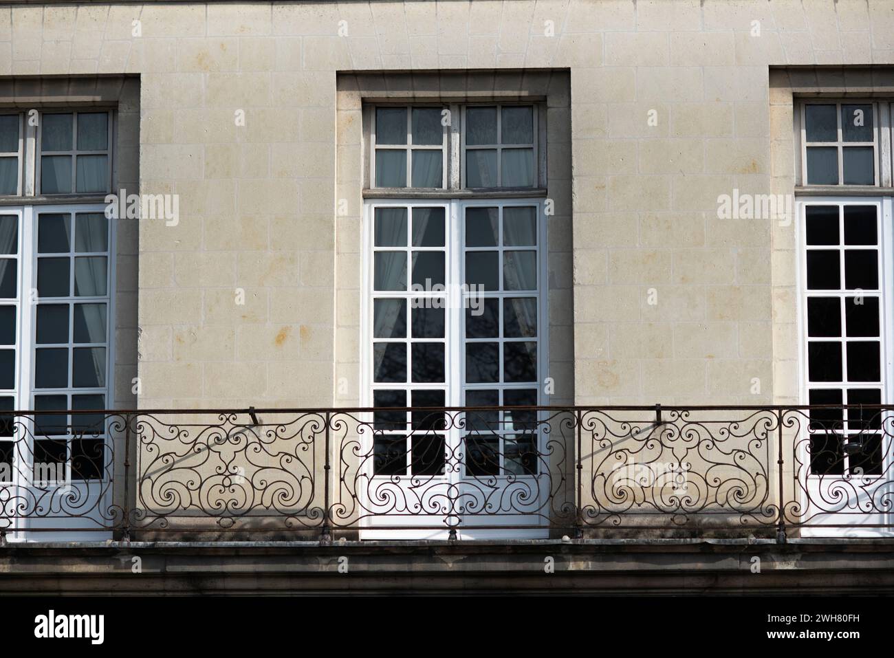 Facade with windows in an old tenement house in France, French ...