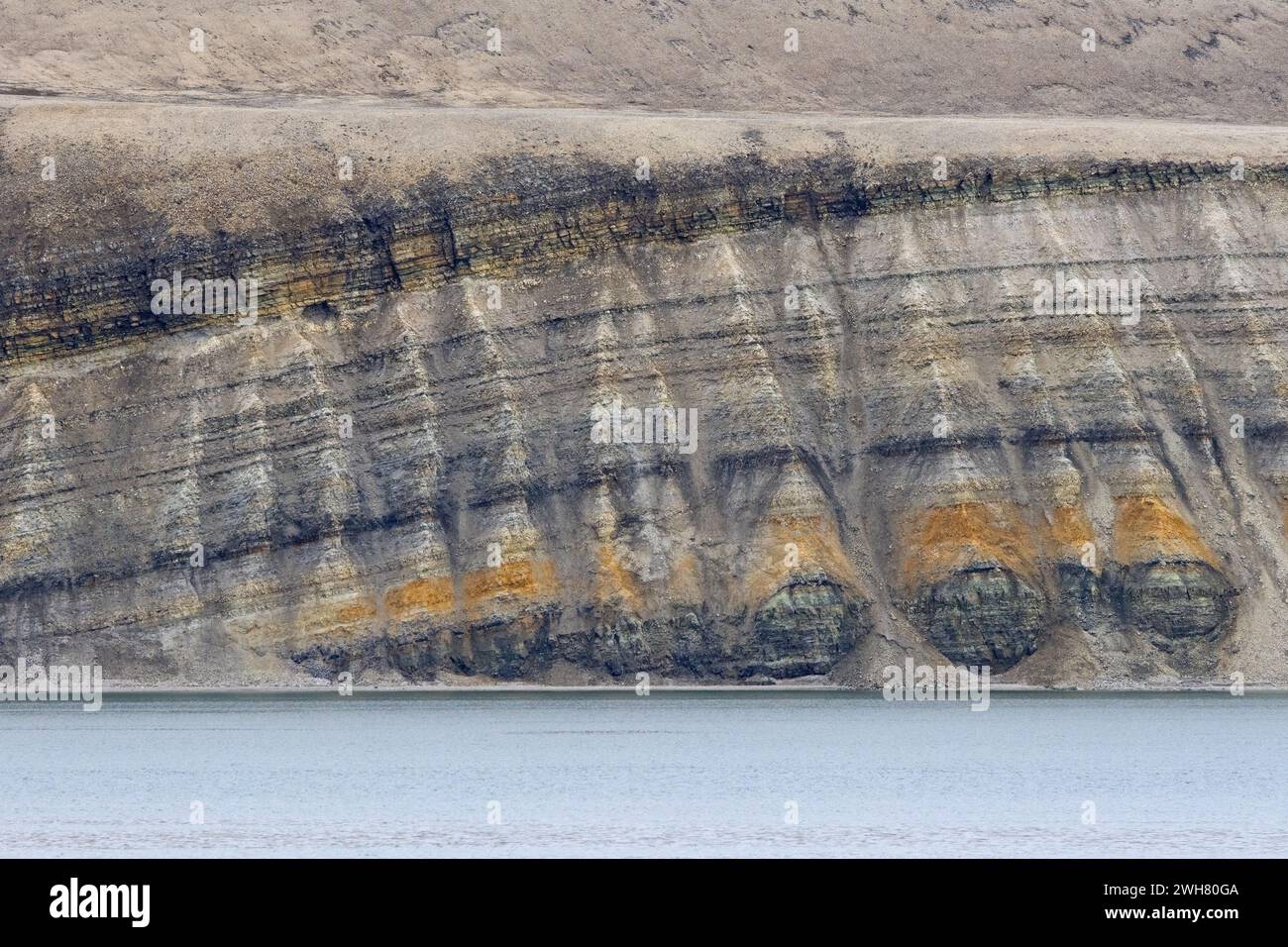 Sea cliff showing limestone and sandstone strata from the Permian ...