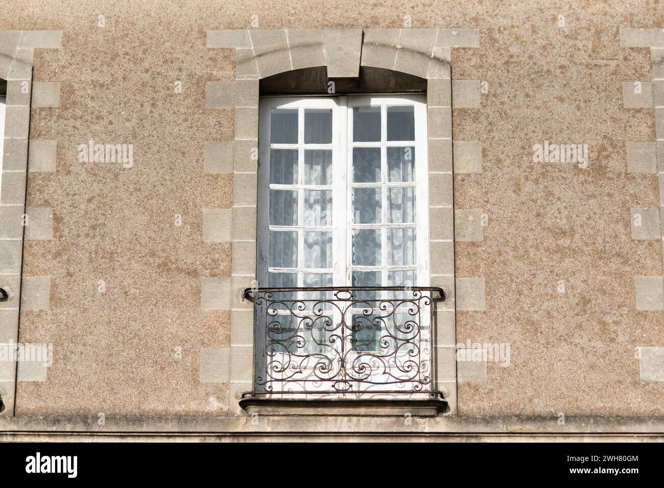 Facade with windows in an old tenement house in France, French ...