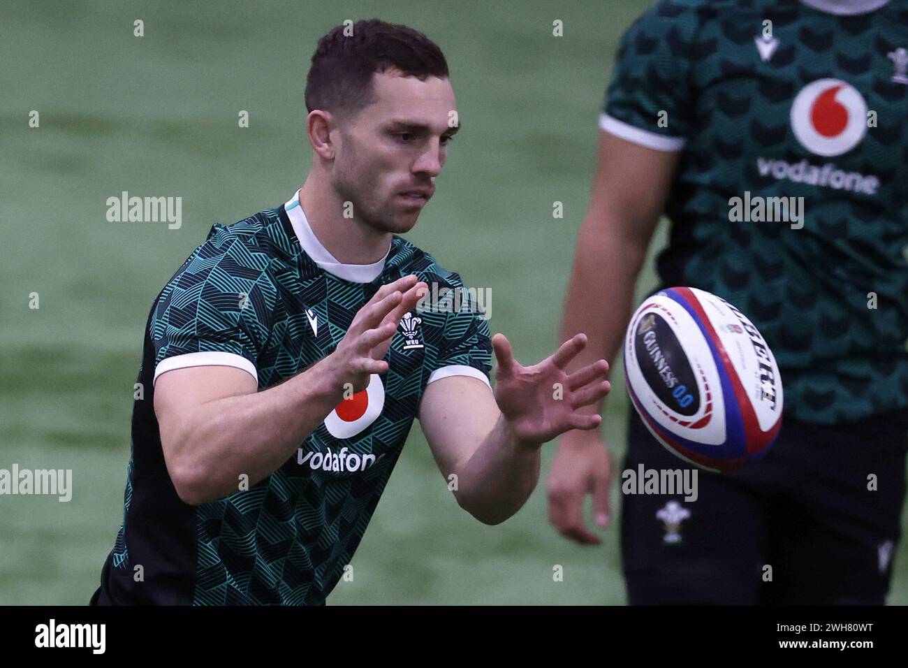 George North of Wales. Wales rugby team training at their indoor barn ...