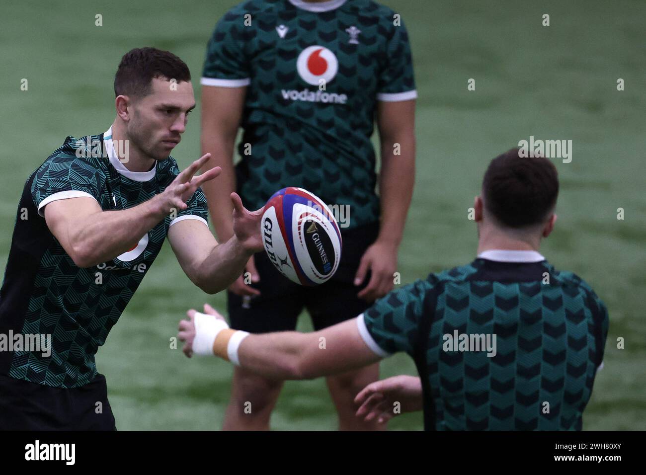 George North of Wales. Wales rugby team training at their indoor barn ...