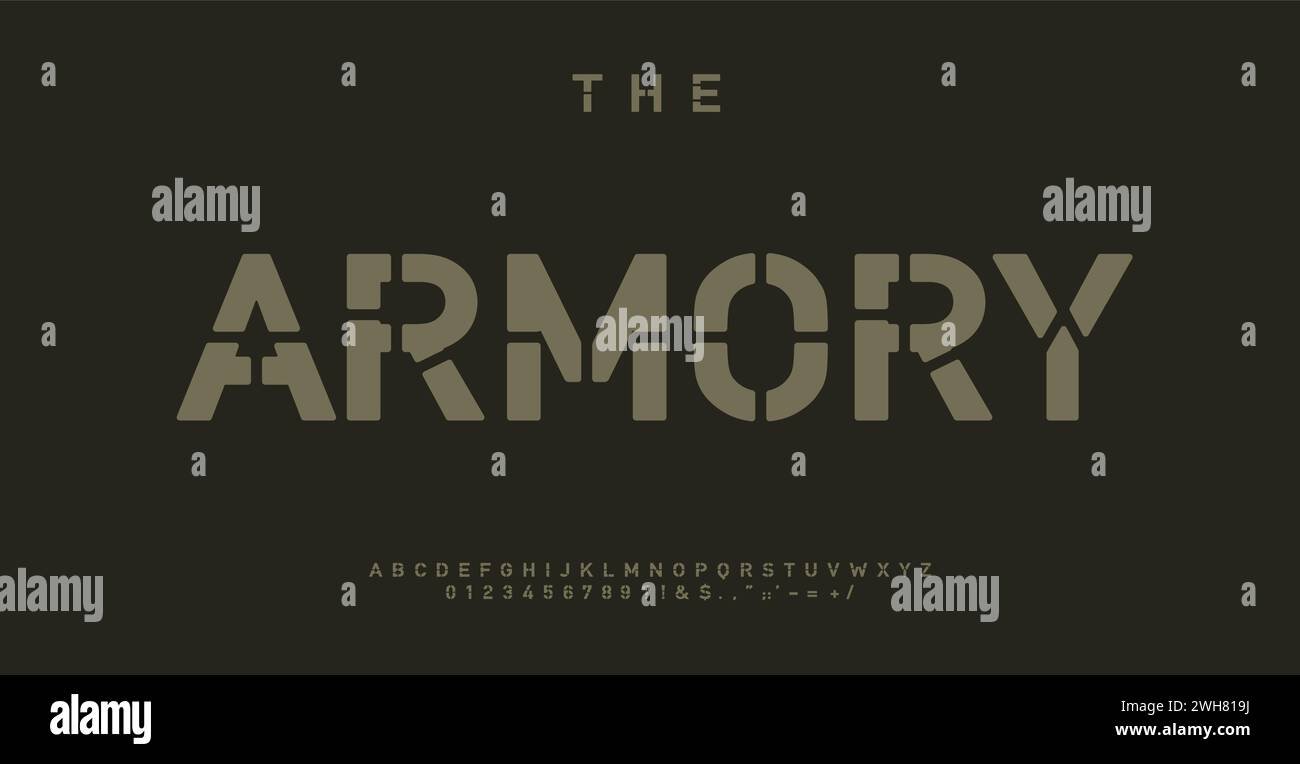 Military stencil alphabet, armory letter set, combat font for striking ...