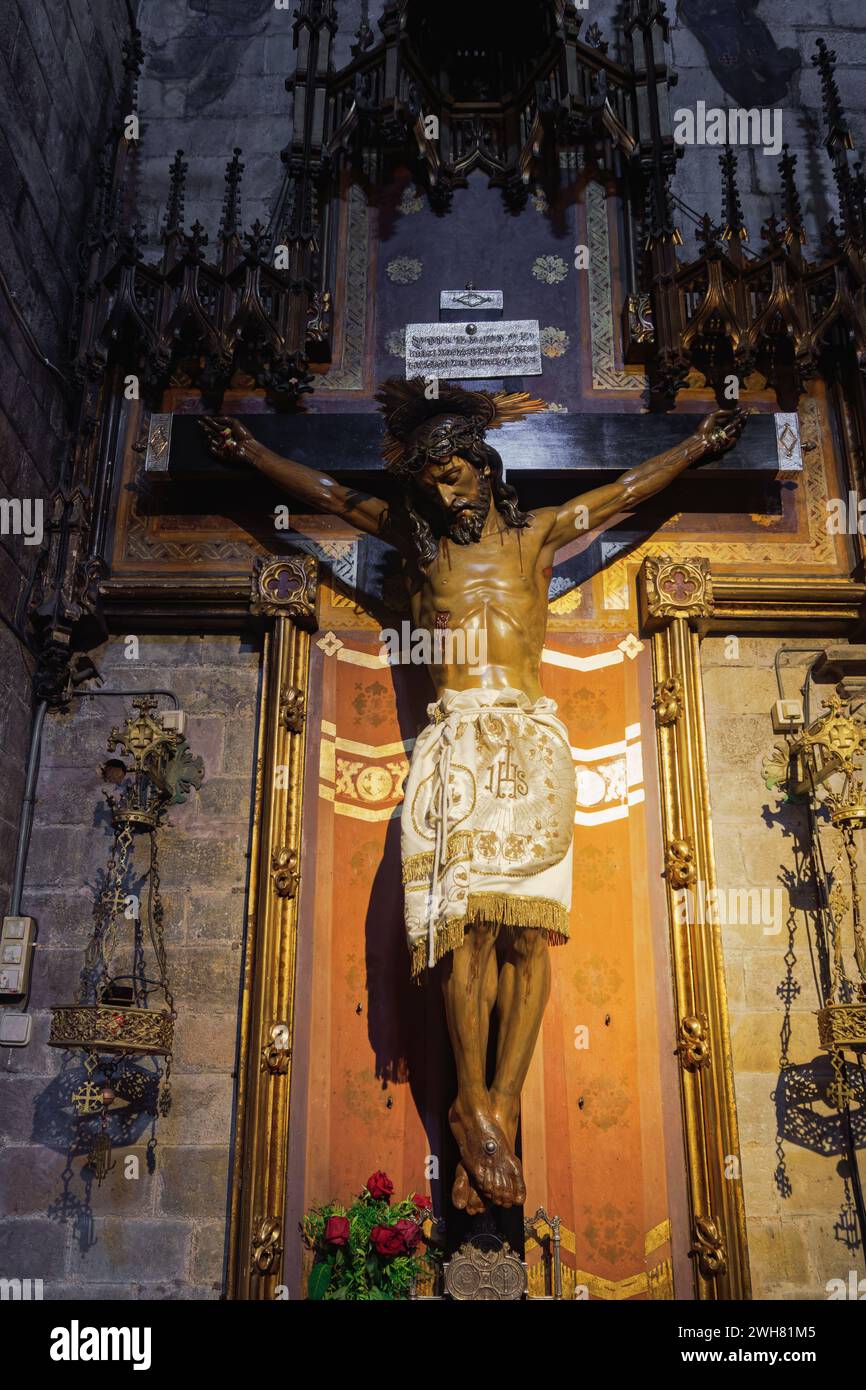 Jesus on the cross statue in church Basilica of the Immaculate ...