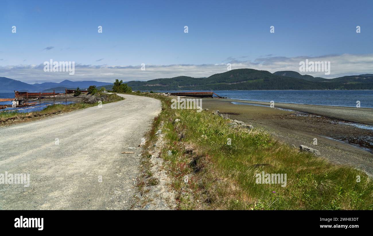 Gravel road with ocean water on both sides of it leading off into the ...