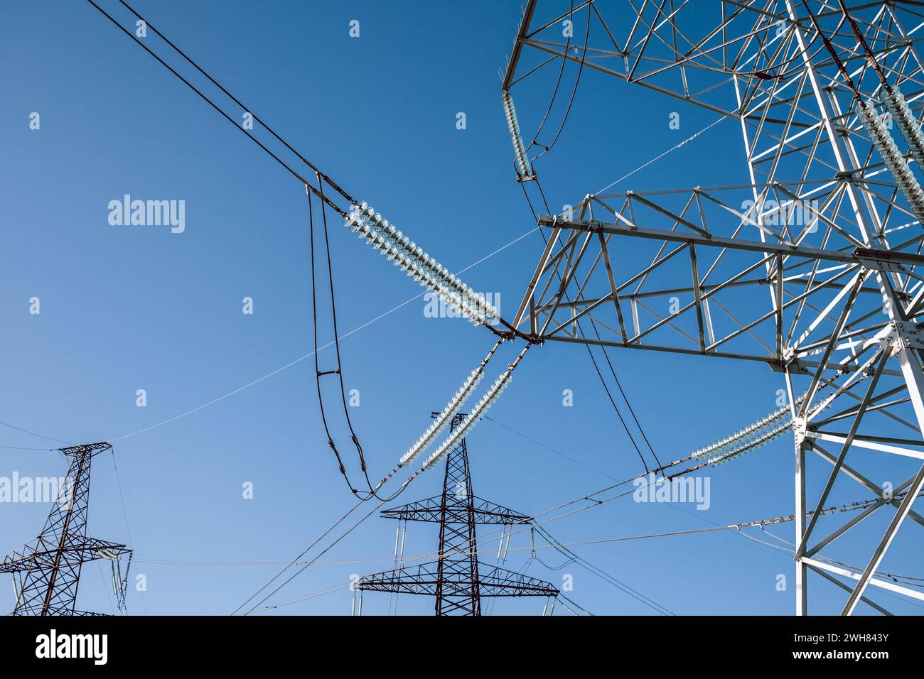 High voltage substation.World electricity crisis.Steel power ...