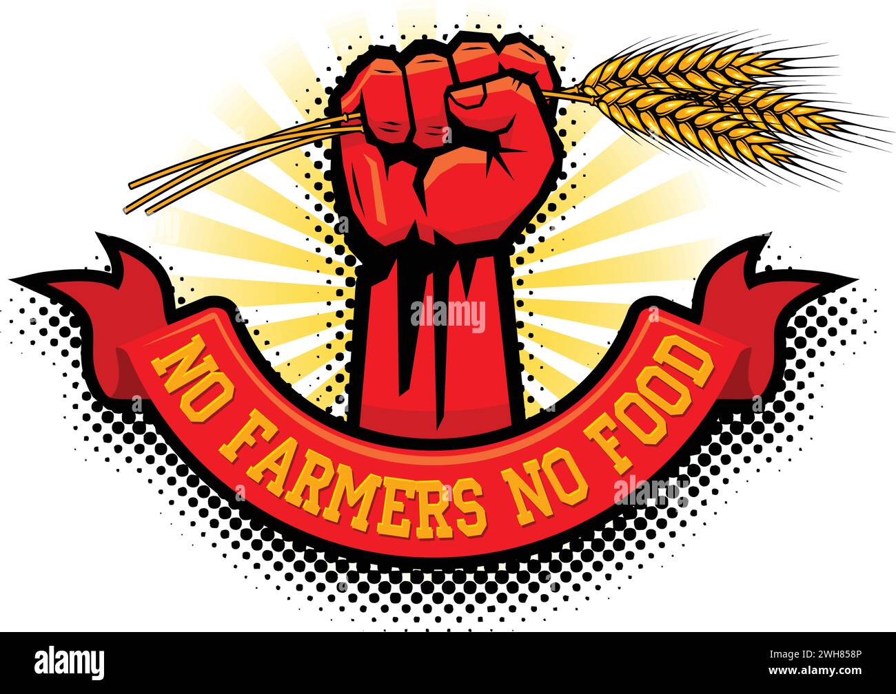 Farmers protest hand holding wheat. No farmers no food. Vector template ...