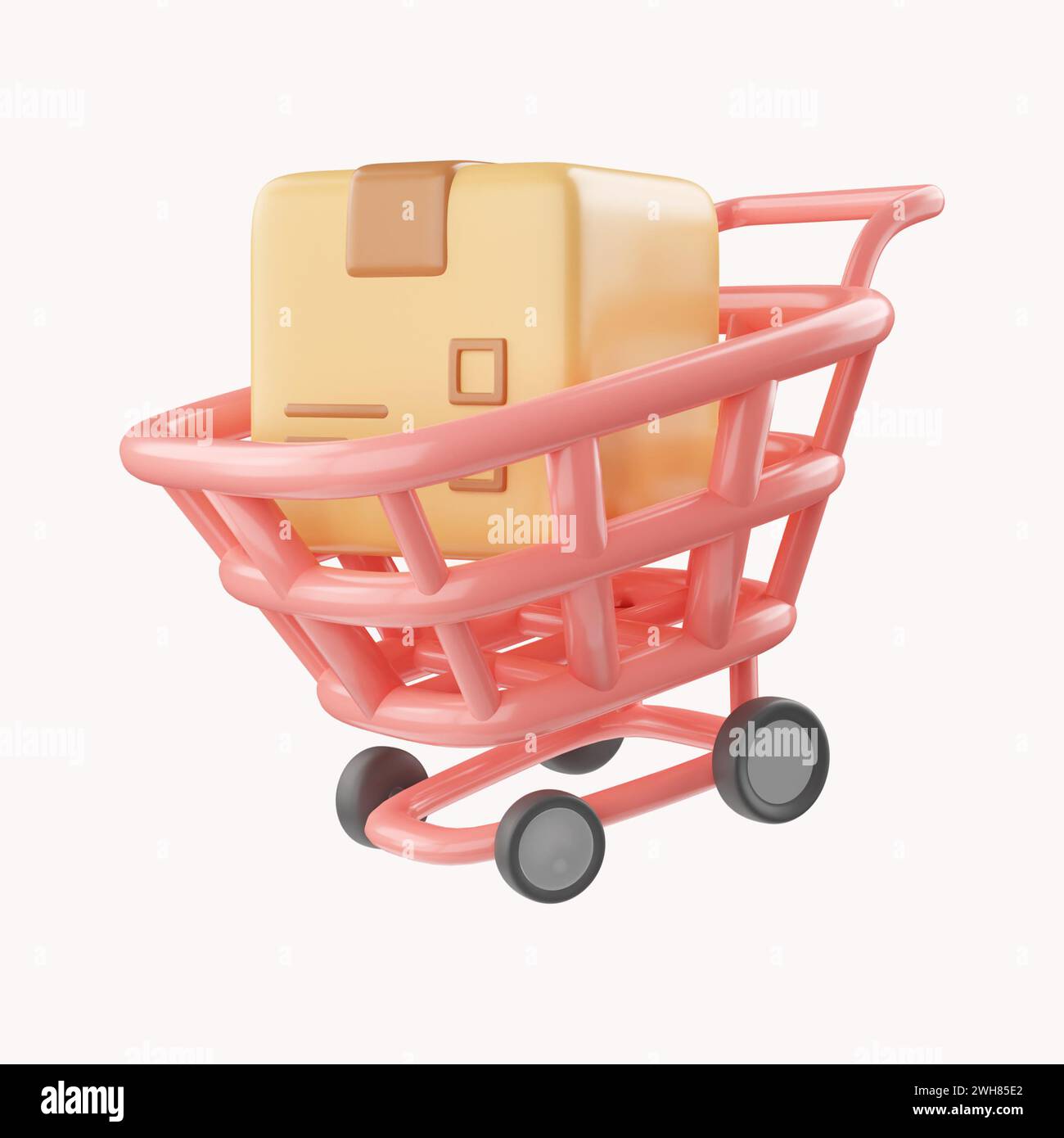 3D Shopping cart and cardboard box. Fast delivery concept from online ...