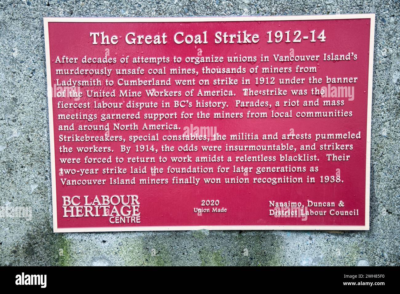 The Great Coal Strike plaque in Nanaimo, British Columbia, Canada Stock ...