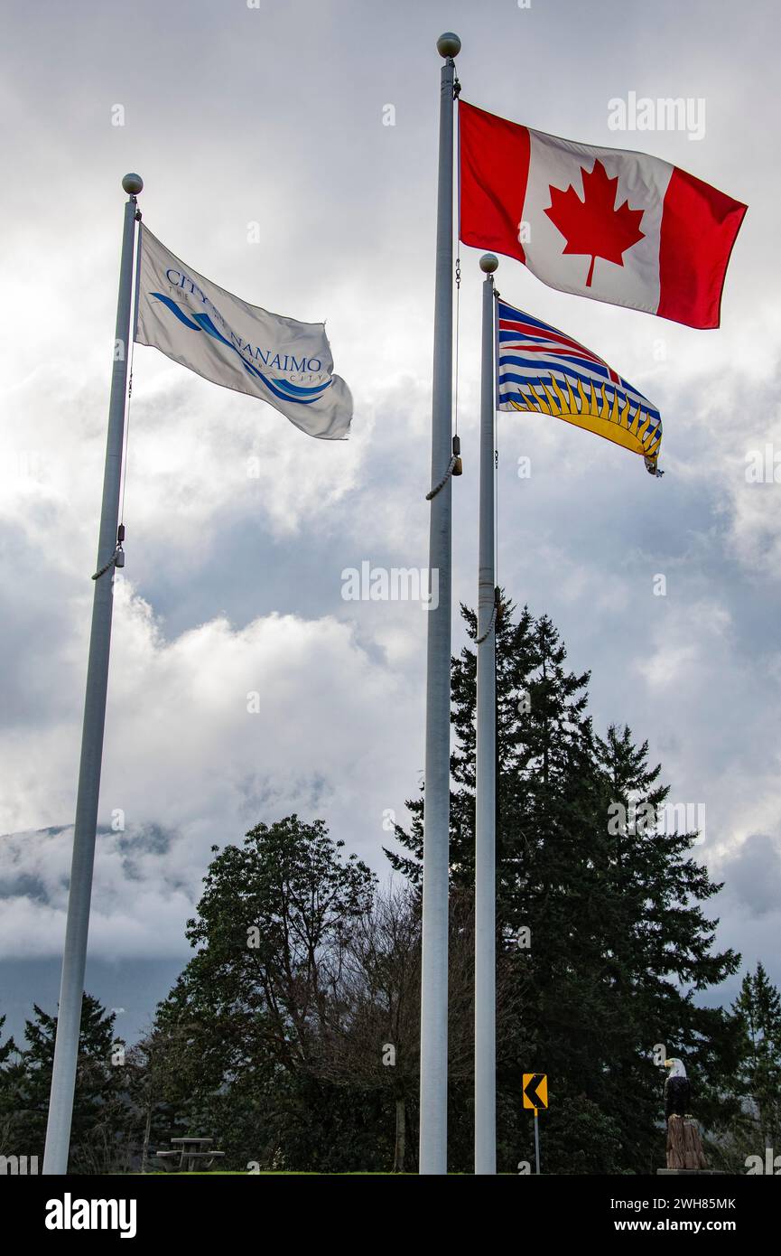 Flags flying at East Wellington Park in Nanaimo, British Columbia ...
