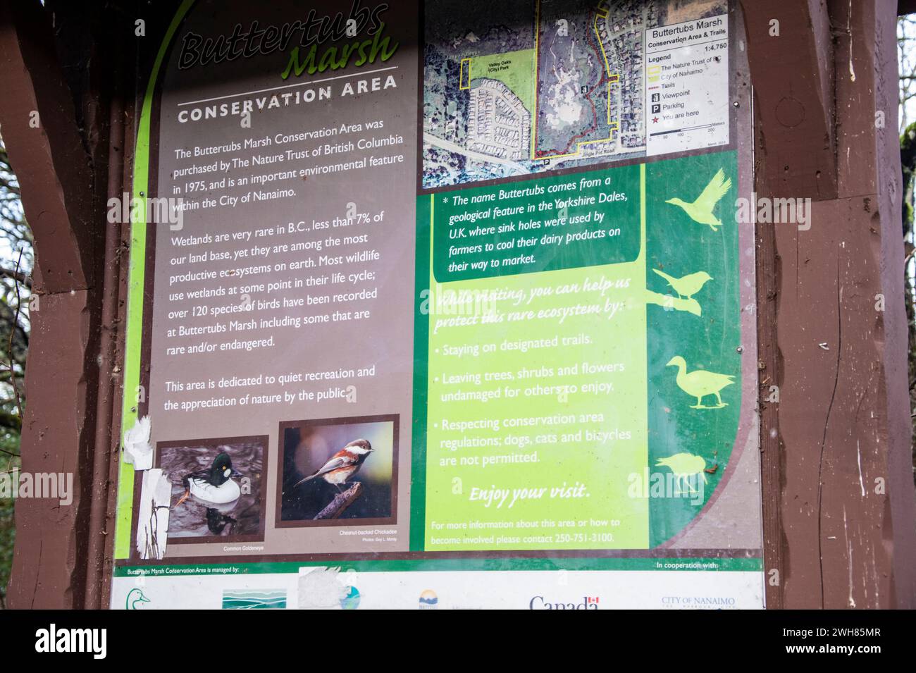 Buttertubs Marsh conservation area sign in Nanaimo, British Columbia ...
