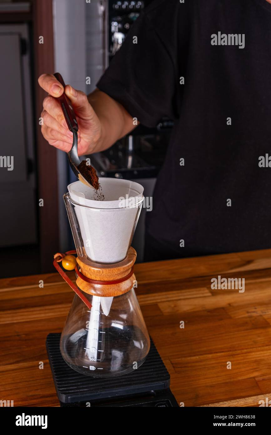 coffee brewed with a strainer in a coffee maker Stock Photo - Alamy