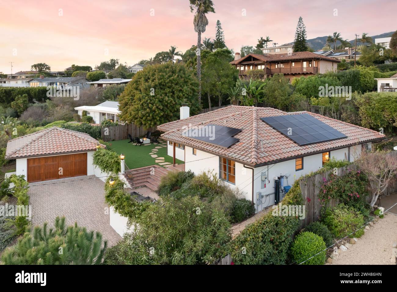 Aerial view of residential house with solar panels Stock Photo - Alamy