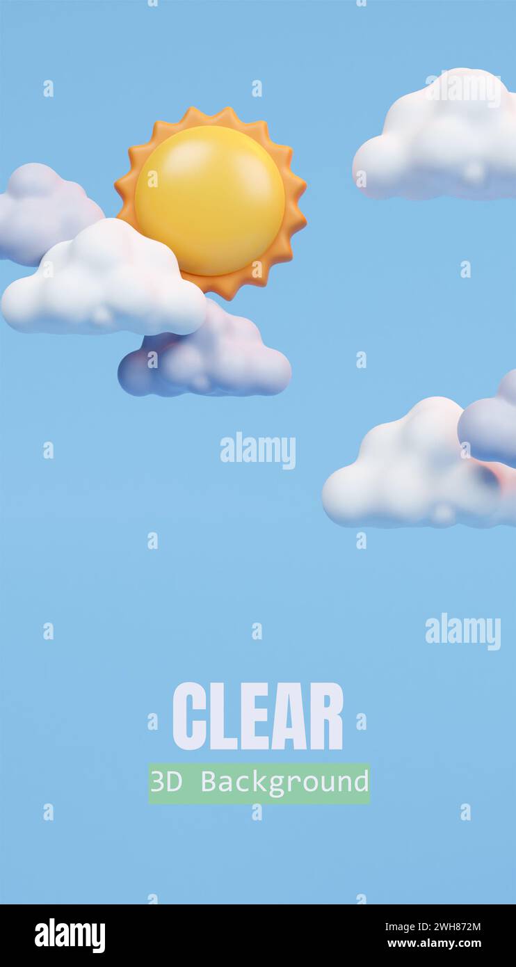3d Weather forecast. Cloudy with sun. Meteorological. 3d rendering ...