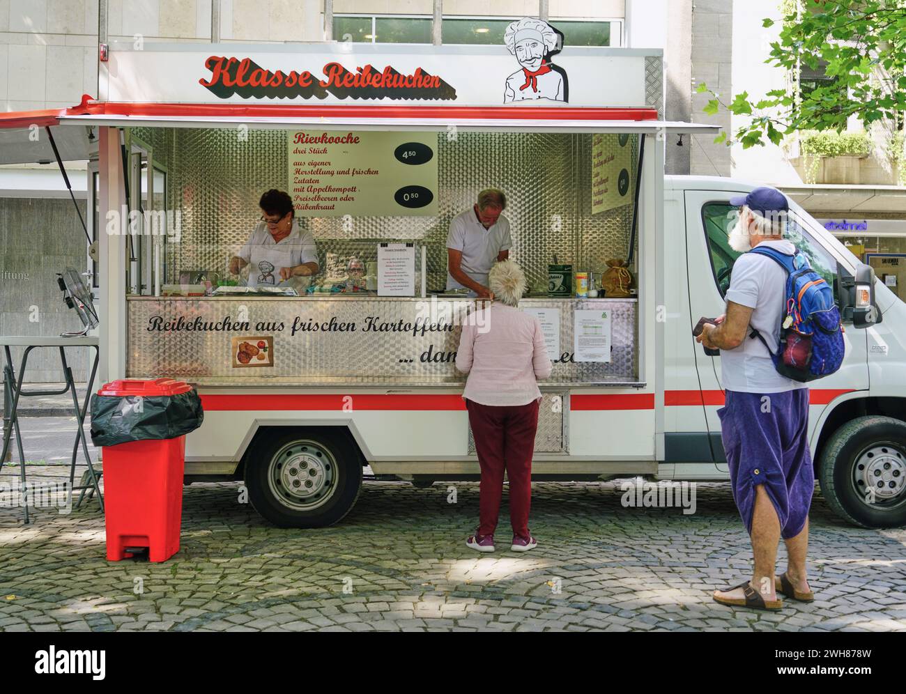 Reibekuchen or Potato Pancakes sold from a food truck in Cologne ...