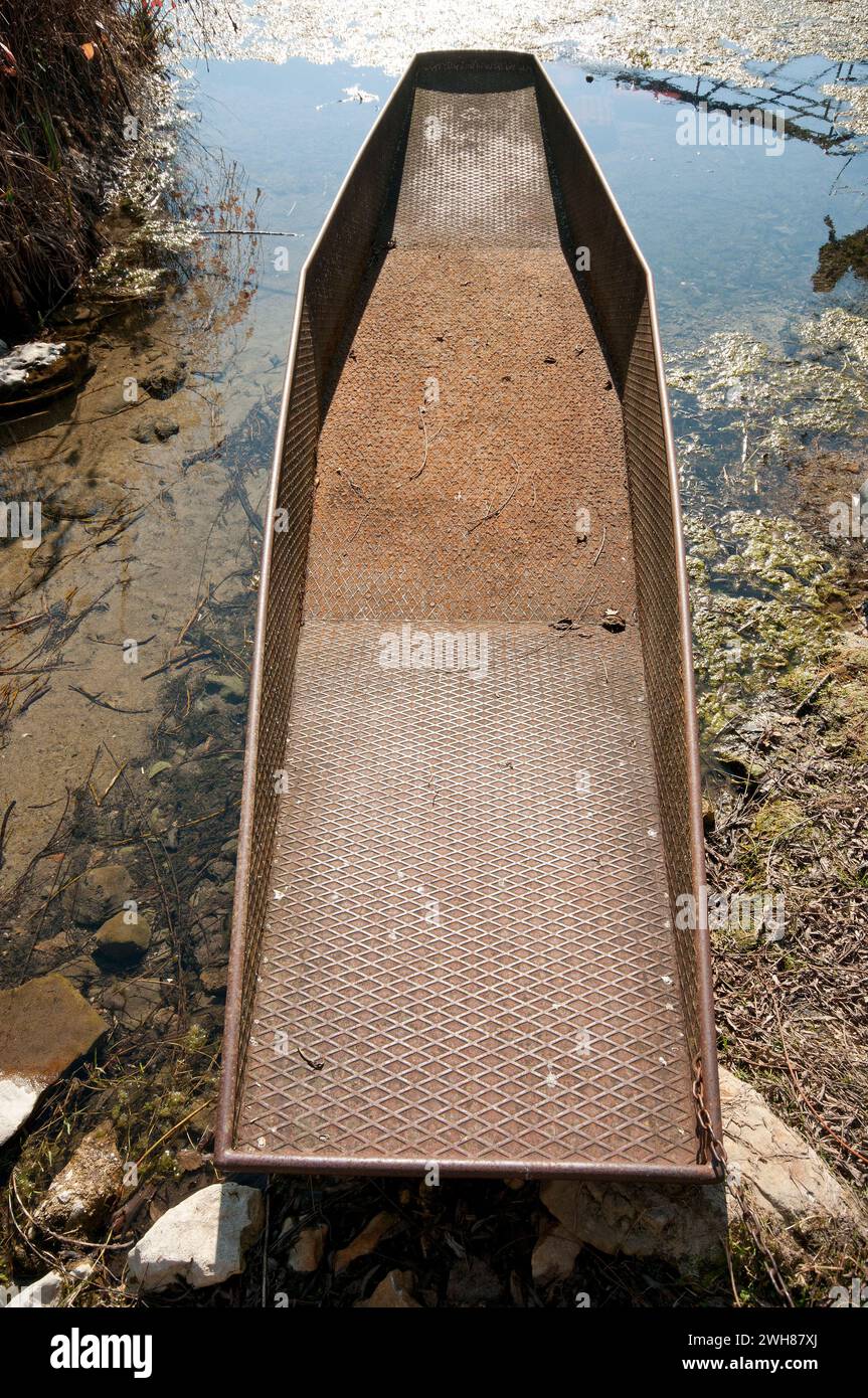 Local traditional boat called "naue", Posta Fibreno Lake Nature Reserve ...