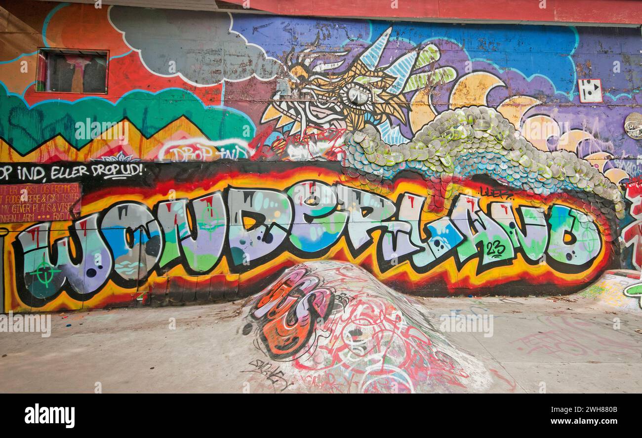 Mural in in Christiania free town district (founded in 1971 ...