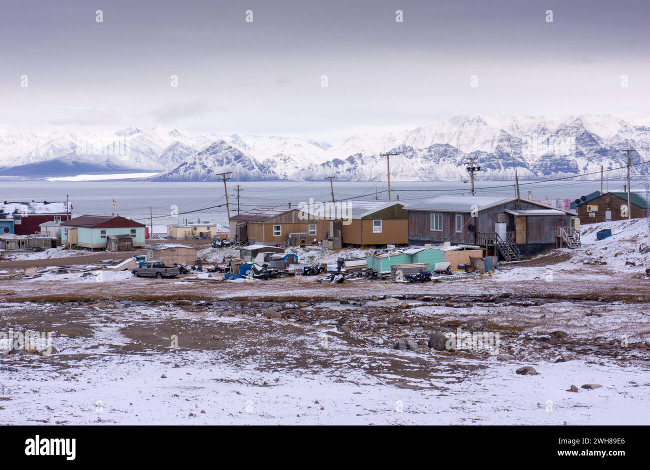 The town of Pond Inlet on Baffin Island Nunavut in Northern Canada ...